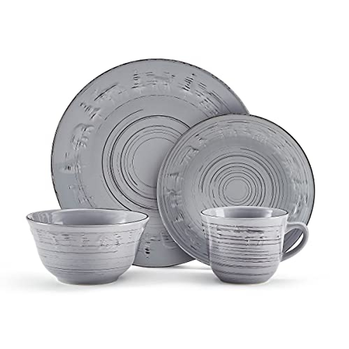 Pfaltzgraff Trellis Lodge 16 Piece Dinnerware Set, Service For 4, Gray