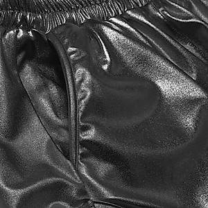 Women's Yoga Hot Shorts Elastic Waist Shiny Metallic Pants (Black, M)