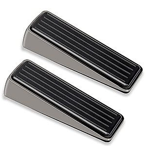 Vncczi Door Stoppers, 2 Pack Heavy Duty Door Stop Wedge Suits All Floors, Strong Metal Door Stoppers for Bottom of Door. (2, Frosted Black)