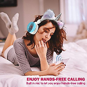 JINSERTA Bluetooth 5.0 Headphones with Fluffy Cat Ears for Kids, Kids Headband Earphone Foldable Headset Rechargeable Support TF Card, FM, Aux in (Black)