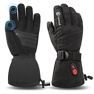 SAVIOR HEAT Heated Gloves for Women Men Rechargeable Electric Heated Ski Gloves with Touchscreen for Cold Weather (70B, L)