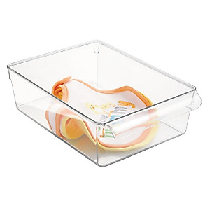 iDesign Linus Plastic Fridge and Freezer Storage Organizer Bin with Handle, Clear Container for Food, Drinks, Produce Organization, 8" x 11.5" x 3.5", Clear