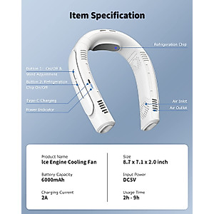 ICEBIRDS Portable Air Conditioner Neck Fan Semiconductor Cooling Bladeless Fan ，6000mAh Rechargeable Battery Operated Hanging Personal Fan, 3 Speeds, Leafless Fan for Outdoor Indoor