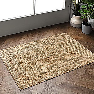 Hausattire Hand Woven Jute Braided Rug, 2'x3' - Natural, Reversible Farmhouse Accent Rugs for Living Room, Kitchen, Bedroom - 24x36 Inches