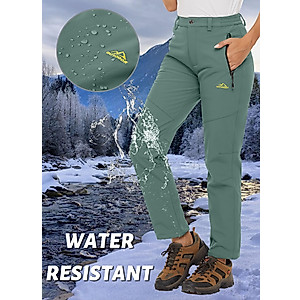 TACVASEN Womens Snow Pants Waterproof Insulated Fleece Lined Pants Ski Winter Hiking Pants Fern Green S