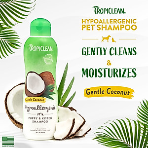 TropiClean Coconut Hypoallergenic Dog Shampoo | Gentle Puppy Shampoo for Sensitive Skin | Natural Pet Shampoo Derived from Natural Ingredients | Kitten Friendly | Made in the USA | 20 oz.