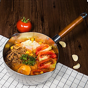 Yukihira Saucepan, Traditional Japanese Yukihira Pot Stainless Steel Saucepan Milk Sauce Pan Wooden Handle (7 inch 1.7 Quart)