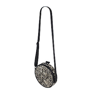OTVEE Snake Skin Animal Pattern Crossbody Bag Small Canvas Shoulder Round Bag for Women