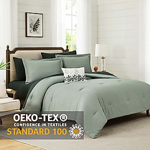 MaiRêve Sage Green Comforter King Size, King Size Comforter Set Crinkle Design, All Season Comfortable King Bedding Set 7 Pieces with Sheets, Comforter, Pillowcases & Shams (King, 102"x90")