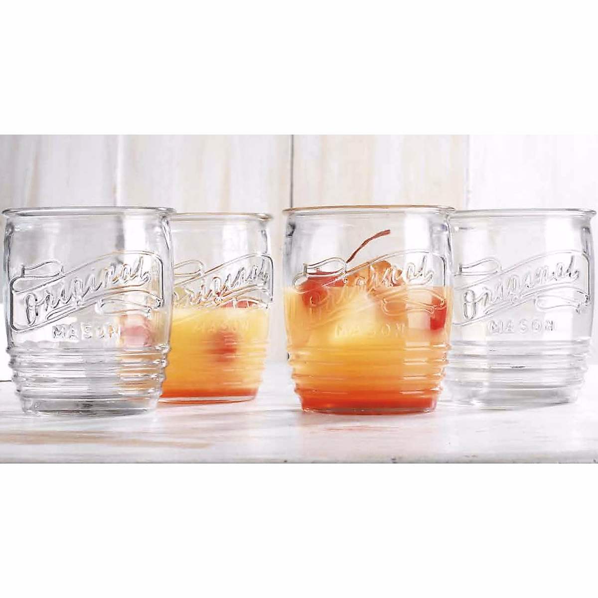 Glaver's Original Mason Set of 8 Drinking Glasses 4-20 Oz Highball Glasses, and 4-13 Oz Whiskey Glass Cups For Everyday Home Use Water, Beer, Juice, Cocktail.