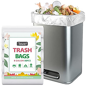 8 Gallon 50 Counts Strong Trash Bags Garbage Bags by Teivio, Bathroom Trash Can Bin Liners, Plastic Bags for home office kitchen, Clear