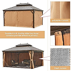 MELLCOM 12' X 16' Hardtop Gazebo Galvanized Steel Outdoor Gazebo Canopy Double Vented Roof Pergolas Aluminum Frame with Netting and Curtains for Garden, Patio, Lawns