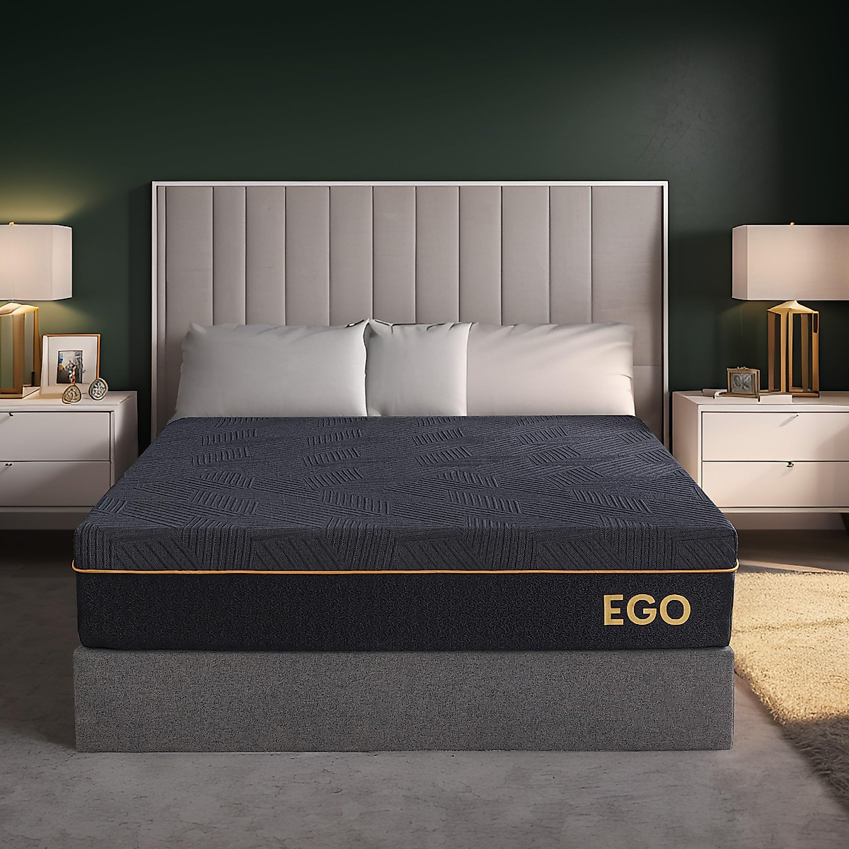 EGOHOME 12 Inch King Memory Foam Mattress, Cooling Copper Gel Mattress for Pain Relief, Therapeutic Mattress in a Box, CertiPUR-US Certified, Fiberglass Free Medium Mattress, Black