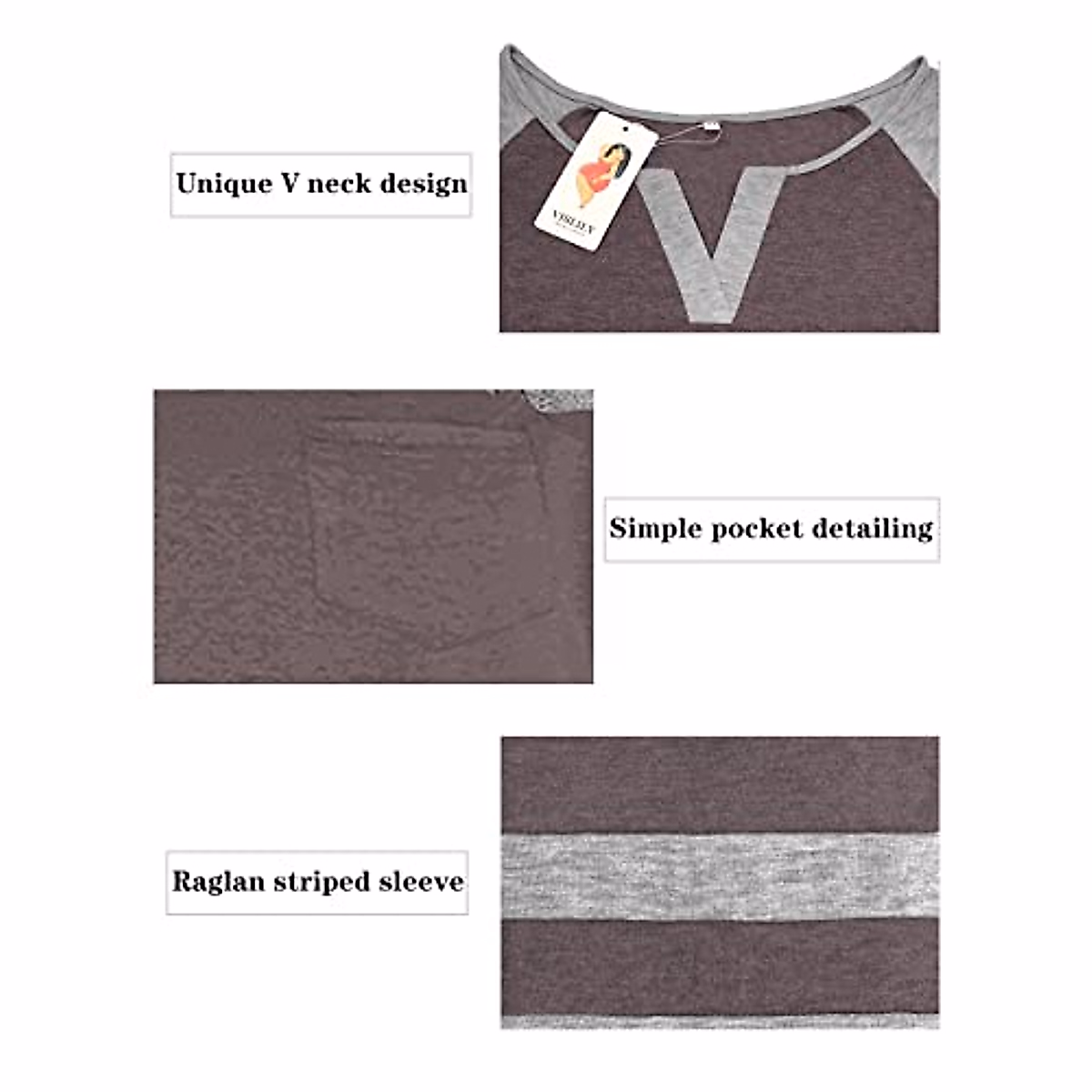 VISLILY Womens Plus Size Tops 2X Casual Color Block Raglan Striped Shirts Jujube Red 20W