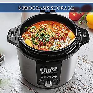 prepAmeal 8Qt Pressure Cooker & Air Fryer Combo with Pressure Lid and Air-Fry Lid - 7-in-1 cooking Modes, Easy Read LCD Display, 27 Presets Programs, & 8 Program Storage. (Silver, 8 Quart)