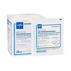 Medline Caring Non-Woven Sterile Drain Sponges, 4"x4", 6-ply (Case Of 600)