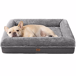 EHEYCIGA Memory Foam Orthopedic Dog Beds for Medium Dogs with 100% Foam Bolsters, Dark Grey, 30x24