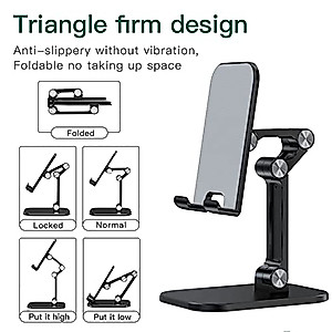 Cell Phone Stand for Desk, Adjustable Height and View Angle, Foldable Metal Cell Phone Holder for Android Phone 、iPhone and Tablet Like iPhone 13 Pro Xs Max Xr X Se 8 Ipad