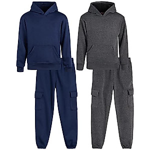 Quad Seven Boys' Fleece Jogger Set - 4 Piece Basic Solid Pullover Hoodie and Sweatpants (Size: 8-18), Size 8/10, Navy/Charcoal