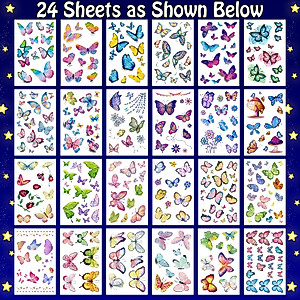 Leesgel 24 Sheets Butterfly Glitter Temporary Tattoos for Party, Butterfly Birthday Decorations Supplies for Girls, Kids Fake Tattoos Birthday Surprise Butterfly Party Decorations Favors