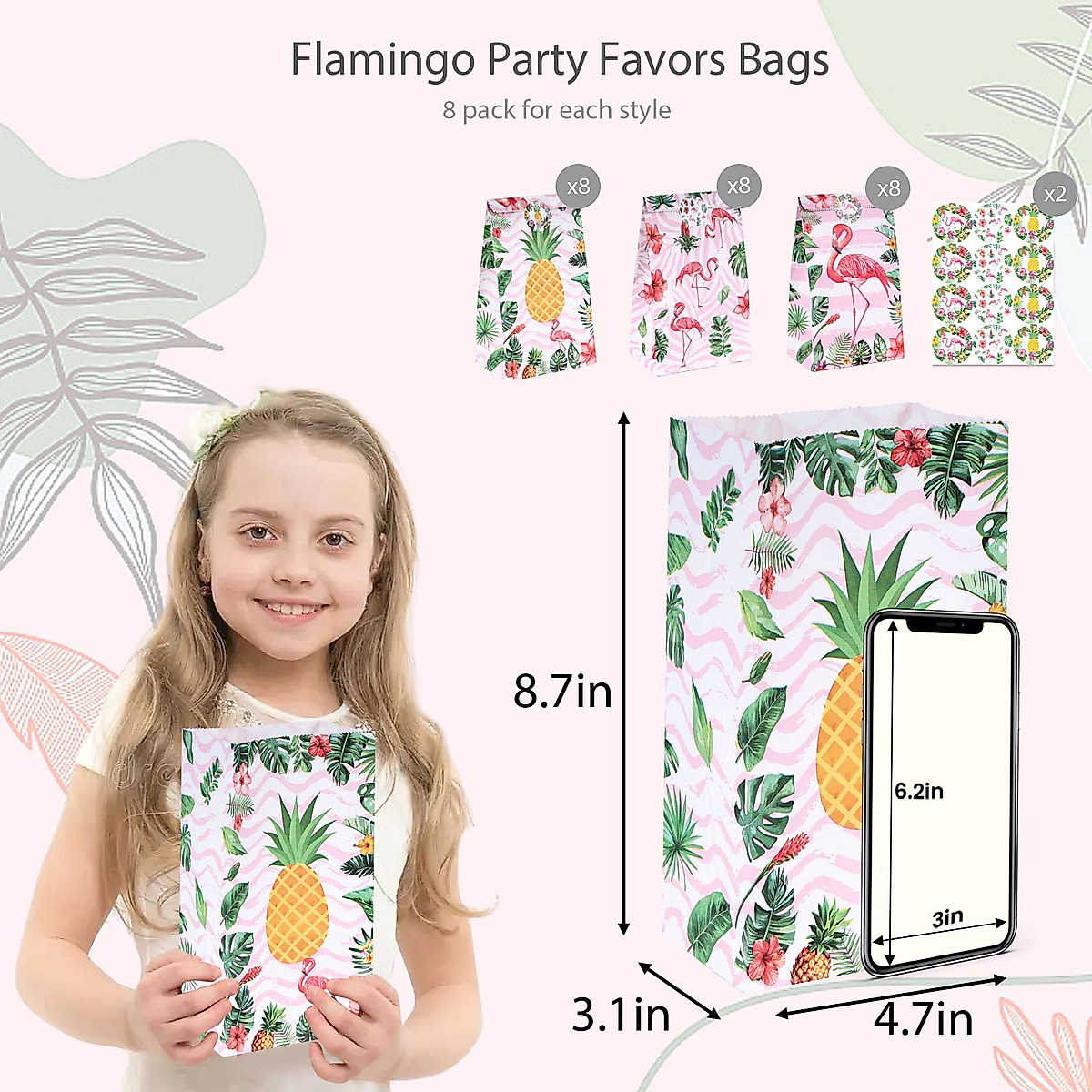 VGOODALL 24PCS Party Favors Bags, Flamingo Gift Bags Hawaii Treat Bags with Stickers Goodie Bags for Birthday Hawaiian Luau Party