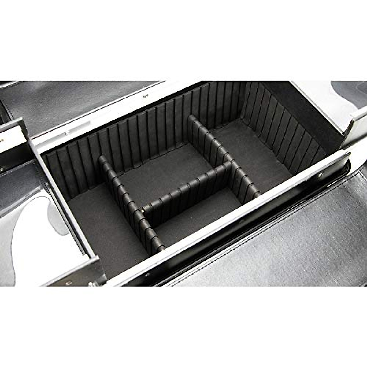 Ver Beauty 3-in-1 Professional 4 Removable Wheels Rolling Aluminum Art Craft Supplies Makeup Tattoo Artist Tool Case Organizer Easy-Slide Extendable Trays with Dividers Mirror, Black Dot