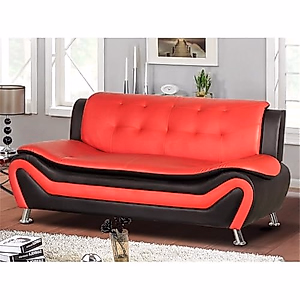 Kingway Furniture Puma Faux Leather Living Room Sofa - Black/Red