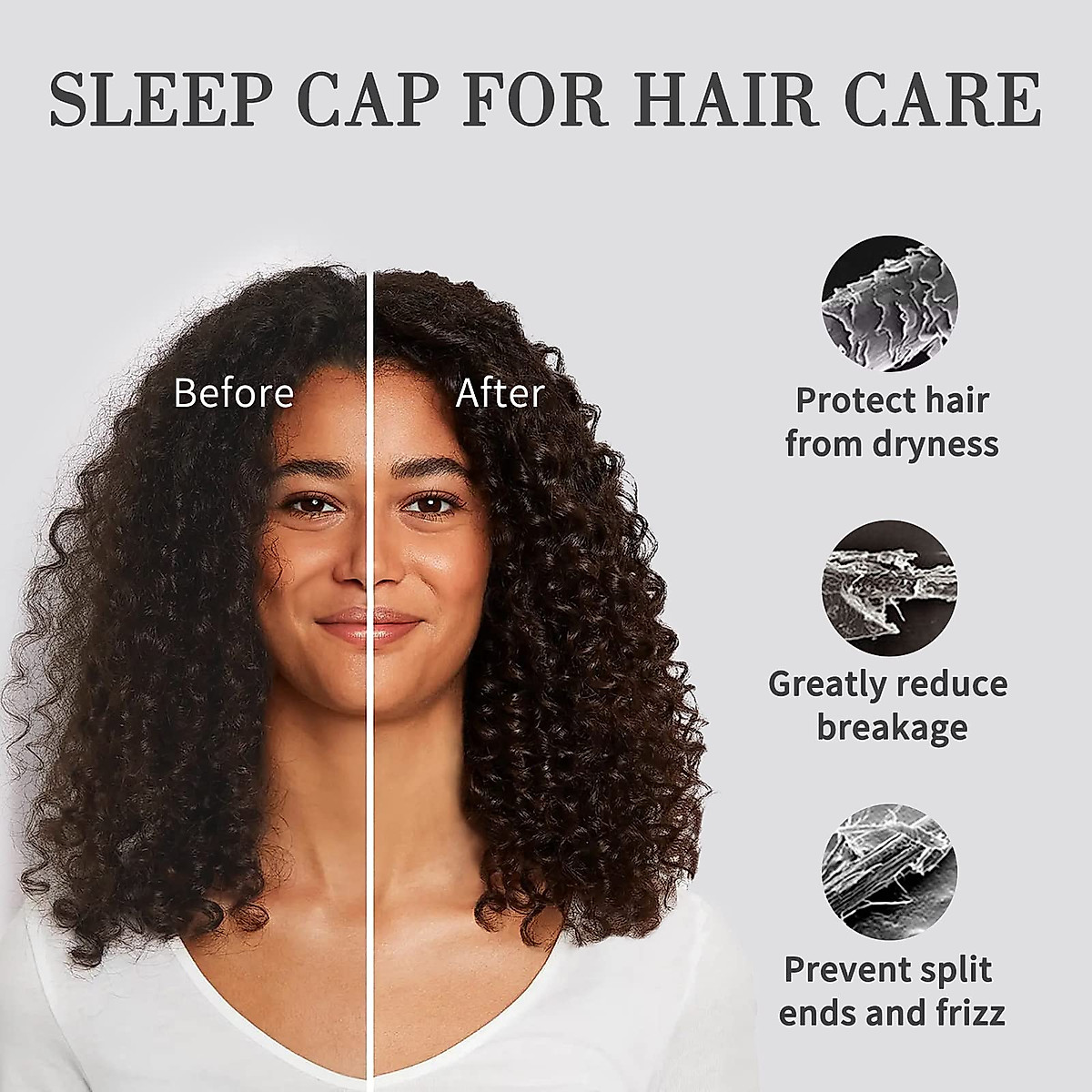 Fittia Satin Hair Bonnet for Sleeping, Silky No Frizzy for Curls Care, Adjustable Strap for Non-Slip, Dreadlocks Cap for Women&Men Black