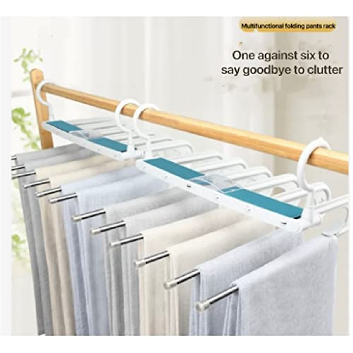 HS&ROXIN Space Saving Magic Pants Rack [2 Pieces] Upgraded Clip Anti Slip Design Pants Storage Rack 6-in-1, Suitable for Skirts, Jeans, Casual Pants, Scarves, etc