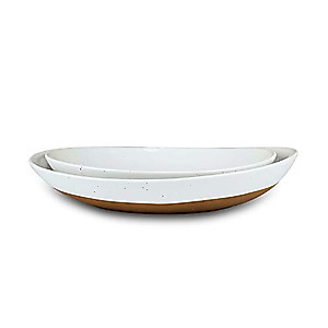 Mora Ceramic Large Serving Bowls- Set of 2 Oval Platters for Entertaining. Modern Kitchen Dishes for Dinner, Fruit, Salad, Turkey, etc. Oven, Dishwasher Safe, 55 / 35 oz, 13.5" / 11.8" - Vanilla White