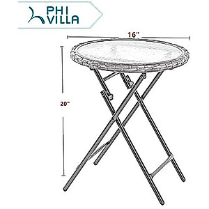 PHI VILLA Outdoor Side Tables-Foldable Patio Rattan Table with Tempered Glass Table Top and High-Strength Thickened Iron Pipe Bracket for Patio Outdoor Sofa and Chair in Garden,2 Pack