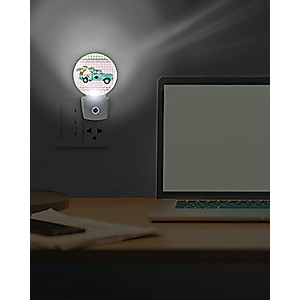 Happy Easter Truck Bunny Night Lights Plug into Wall, Pink Green Buffalo Blue Auto Round LED Lights with Dusk to Dawn Sensor for Bedroom, Bathroom, Hallway, Kitchen, Kids, Home Decor