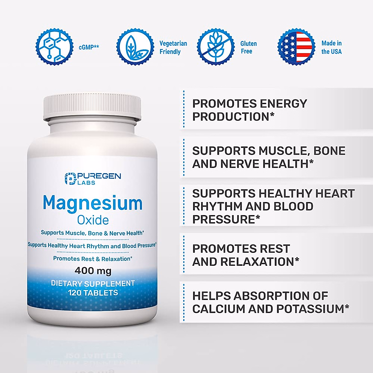 Magnesium 400mg [High Potency] Supplement – Magnesium Oxide for Immune Support, Muscle Recovery, Leg Cramps and Relaxation 120 Tablets