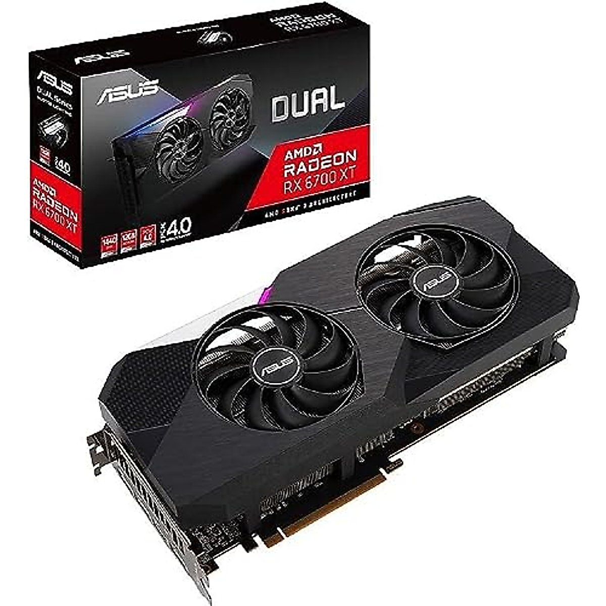 ASUS Dual AMD Radeon RX 6700 XT Standard Edition Gaming Graphics Card (AMD RDNA 2, PCIe 4.0, 12GB GDDR6 Memory, HDMI 2.1, DisplayPort 1.4a, Axial-tech Fan Design, 0dB Technology)