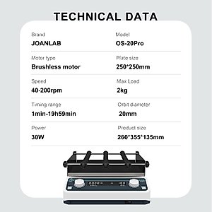 JOANLAB Lab Orbital Shaker Mixer 40-200rpm Adjustable, Timed and Continuous Modes,Digital Orbital Rotator Shaker (OS-20PRO)