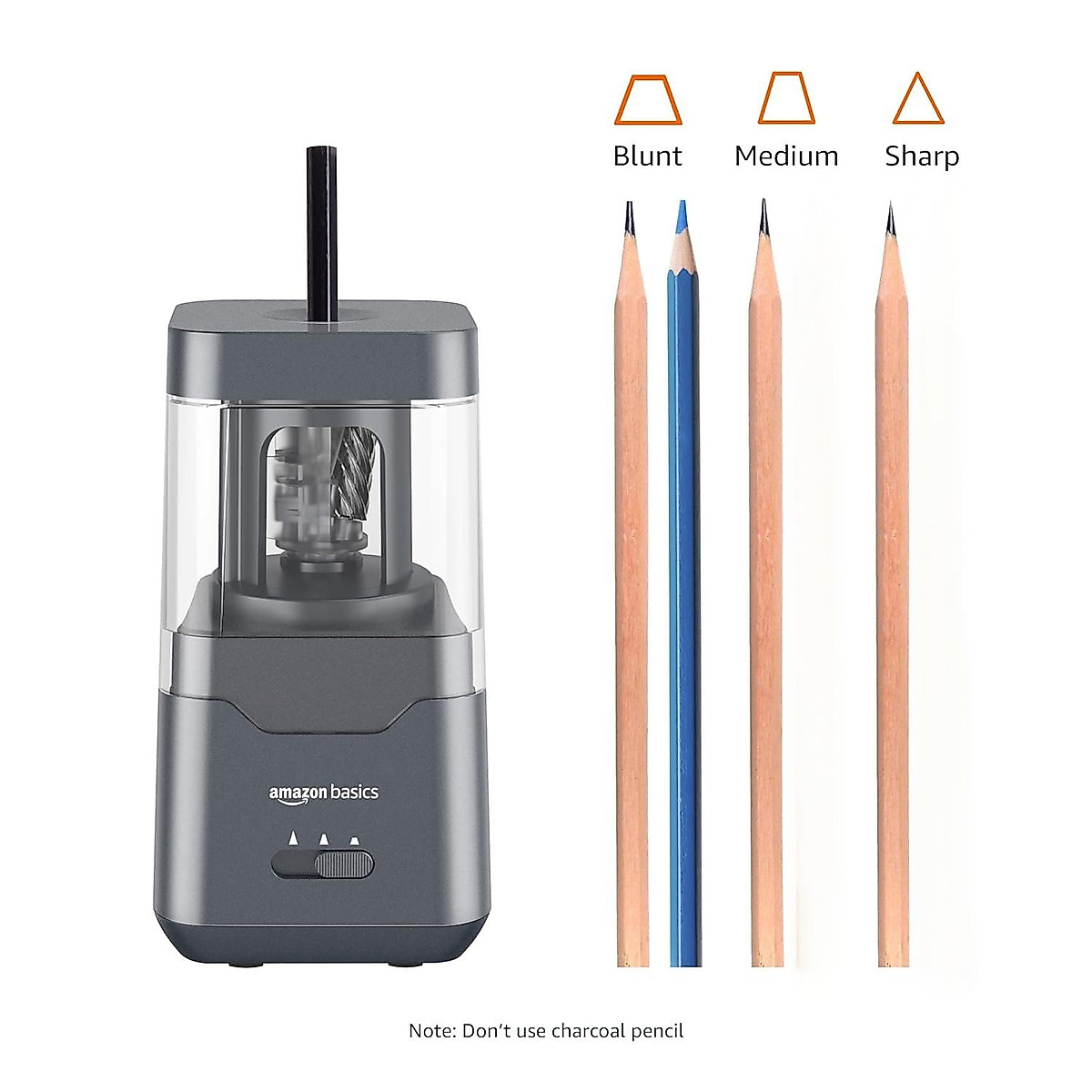 Amazon Basics Portable Electric Pencil Sharpener, Helical Blade, Auto Stop, Battery/USB Cord Operated
