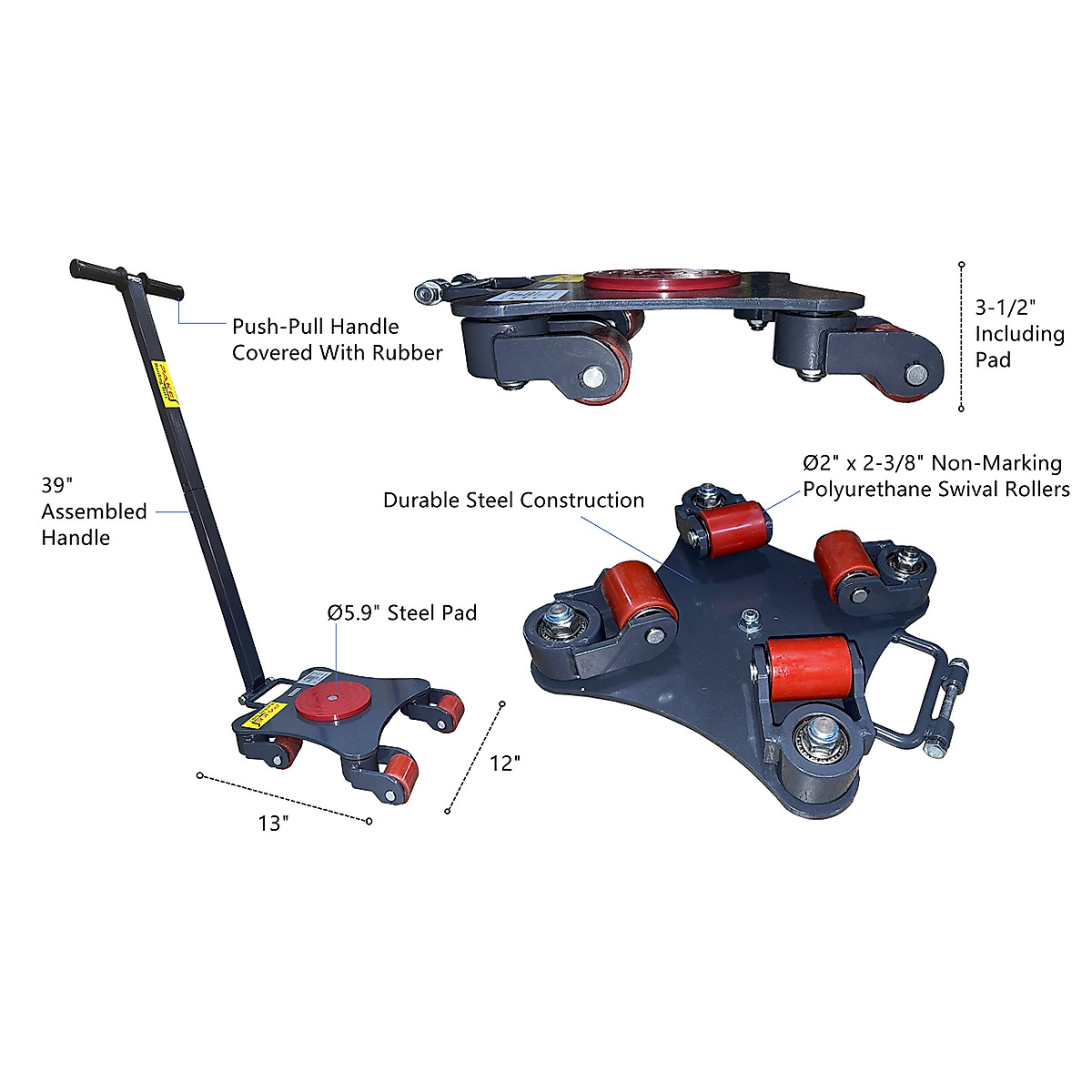 Rotating Machine Dolly (1100lb-8800lb) Multi-Direction 360° Rotation Pake Handling Tools (2200 lbs)