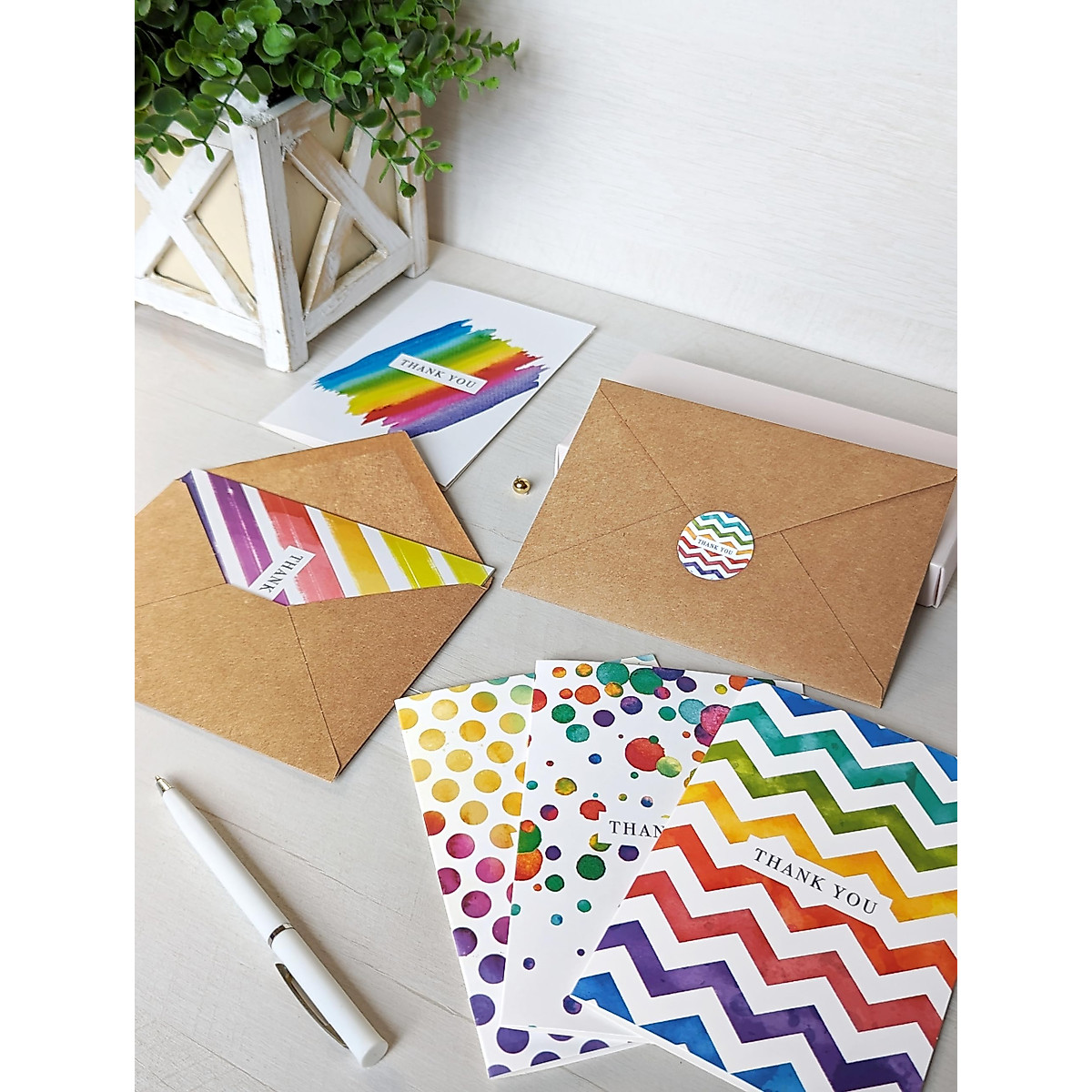 Thank You Cards with Brown Kraft Envelopes and Stickers - 5 Designs Bulk Watercolor Notes Pack of 20 - for Baby Showers, Bridal Showers, Weddings, All Occasion, 4x6 Inch, Count of 20 (Watercolor)