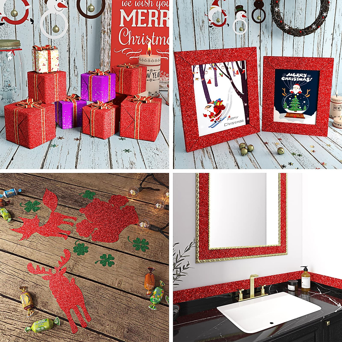 FunStick Ruby Red Glitter Wallpaper Sparkle Glitter Peel and Stick Wallpaper Red Glitter Contact Paper Self Adhesive Removable Glitter Fabric Wallpaper for Bedroom Cabinets Dresser Decor 15.8"x78.8"