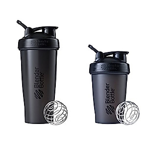 Black Blender Bottle Variety Pack- (1) 28 Oz (Large) + (1) 20 Oz (Mini)