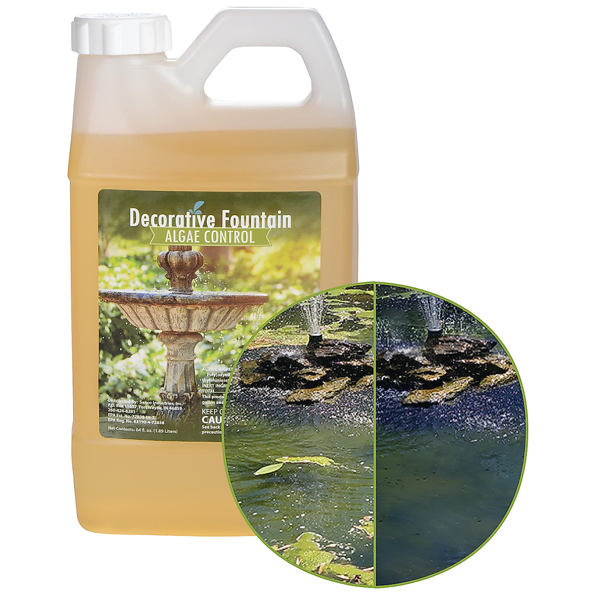 Fountain Algaecide and Clarifier - 64oz - Kills and Inhibits All Types of Algae Growth, Formulated for Small Ponds and Water Features, Treats up to 64,000 Gallons