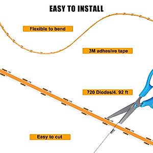 Tatazone 5V Yellow USB COB Led Strip Light with RF Remote, 4.92ft 2000K Dimmable USB Powered Amber COB Led Light Strip, Indoor COB Led Rope Light for Cabinet, TV, Kitchen, Monitor, Showcase
