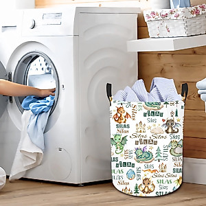 Personalized Dragon Laundry Basket,Custom Name Laundry Hamper,Baby Nursery Hamper Bin,Collapsible Clothes Storage Basket for Bathroom Living Room Bedroom,15.7"x19.5"