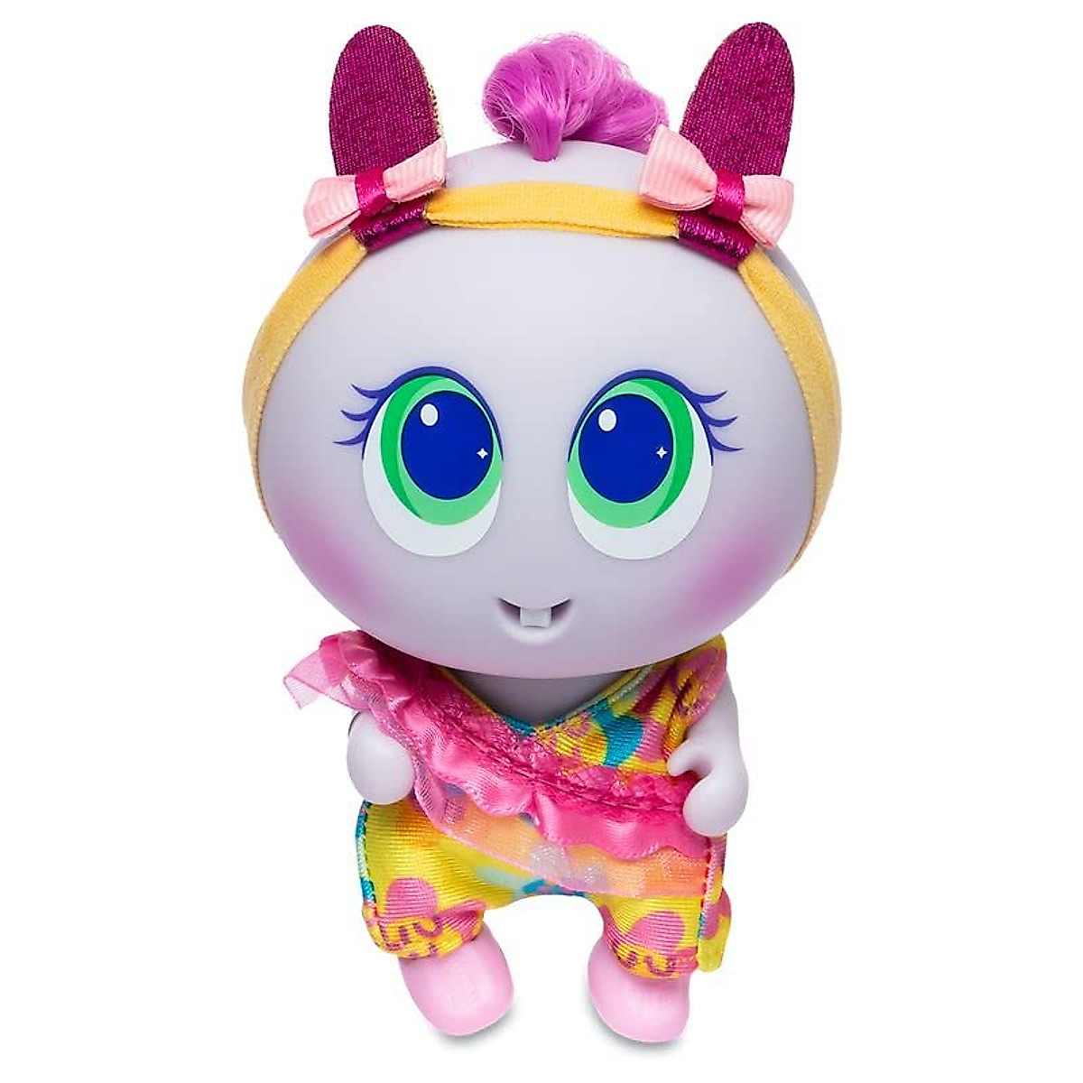 Nerlie Cute Pink & Yellow Flower Motiff Dress w/ Pink Bunny Ears Headband, Includes Shoes for Ksimerito Neonate Baby Doll by Distroller