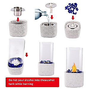 HIFROM Tabletop Fire Pit, Indoor Ourdoor Portable Tabletop Fireplace with Windproof Glass Cover, Ethanol Ventless Fireplace, Tabletop Fire Pit Bowl for Holiday Birthday