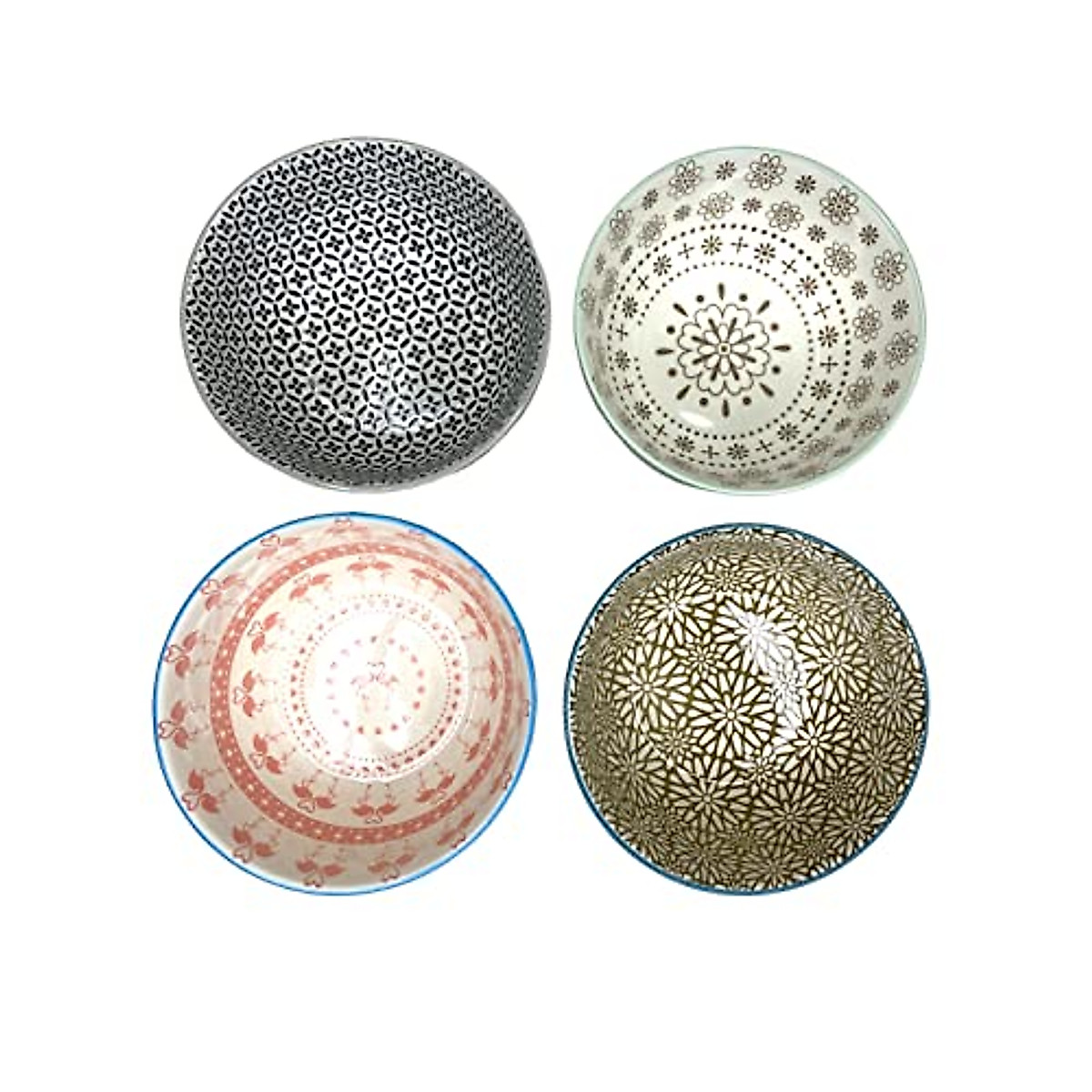 Signature Housewares 28 oz Pad Print PP7 Assorted 6" Bowls (Set of 4), Multicolor