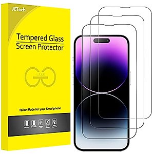 JETech Full Coverage Screen Protector for iPhone 14 Pro 6.1-Inch (NOT FOR iPhone 14 Pro Max 6.7-Inch), 9H Tempered Glass Film Case-Friendly, HD Clear, 3-Pack