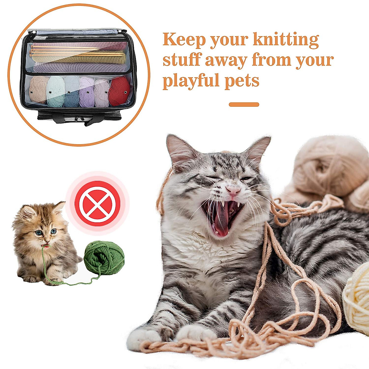 ProCase Knitting Bag with Inner Divider, Yarn Storage Organizer Crochet Tote Bags for Projects, Knitting Needles, Crochet Hooks and Other Knitting Supplies (No Accessories Included), Black