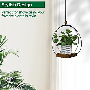 hismocal Hanging Planters for Indoor Plants, Black Plant Hanger Indoor with Sturdy Wood Base, Modern Boho Macrame Plant Hanger, Hanging Wall Ceiling Window Home Decor (Plants/Pots Not Included)