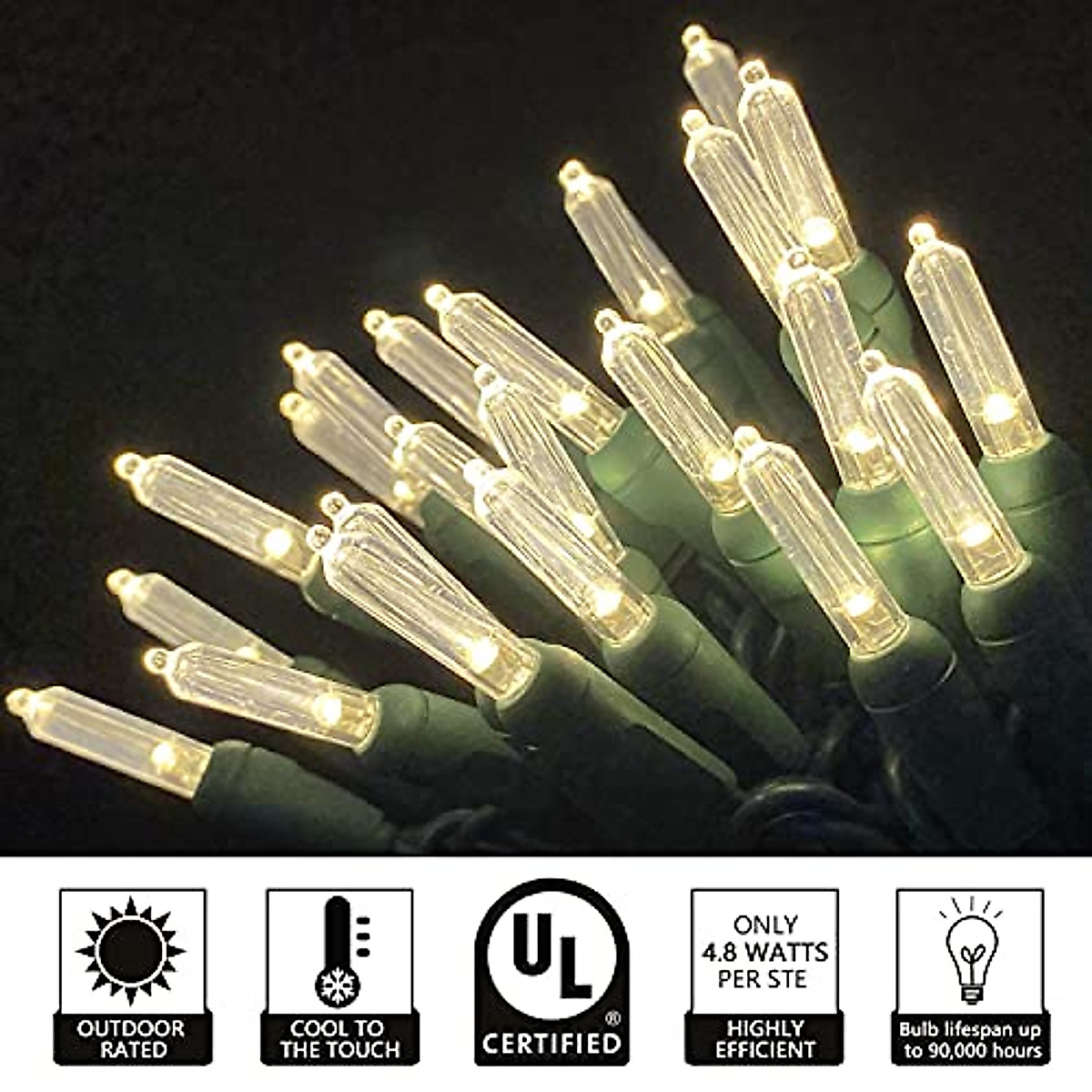 yongzhenlite UL List 50 Count LED T5 String Lights Mini Christmas Lights for Indoor and Outdoor Garden Patio Wedding Trees Decoration,17Ft Green Wire(Warm White)